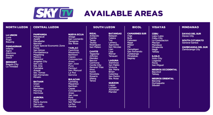 SkyTV Premium Available Areas | Converge ICT